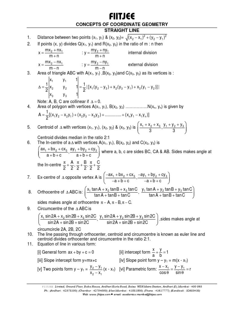 Formula Sheet of Coordinate Geometry | Ellipse | Circle
