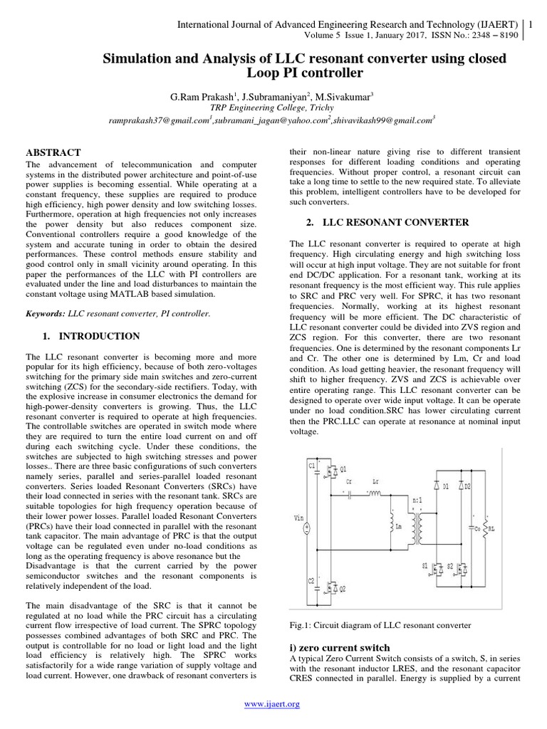 Simulation and Analysis of LLC Resonant Converter Using Closed Loop PI Controller | PDF ...
