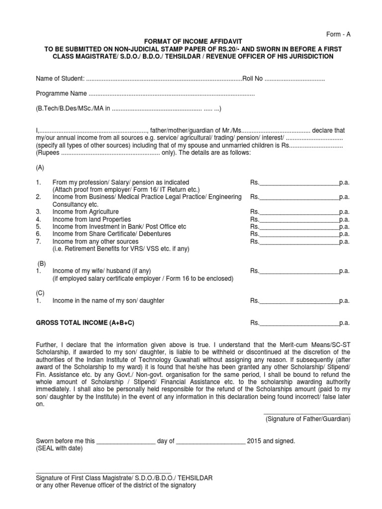 Income Affidavit for Scholarship Renewal | PDF | Rupee | Social ...