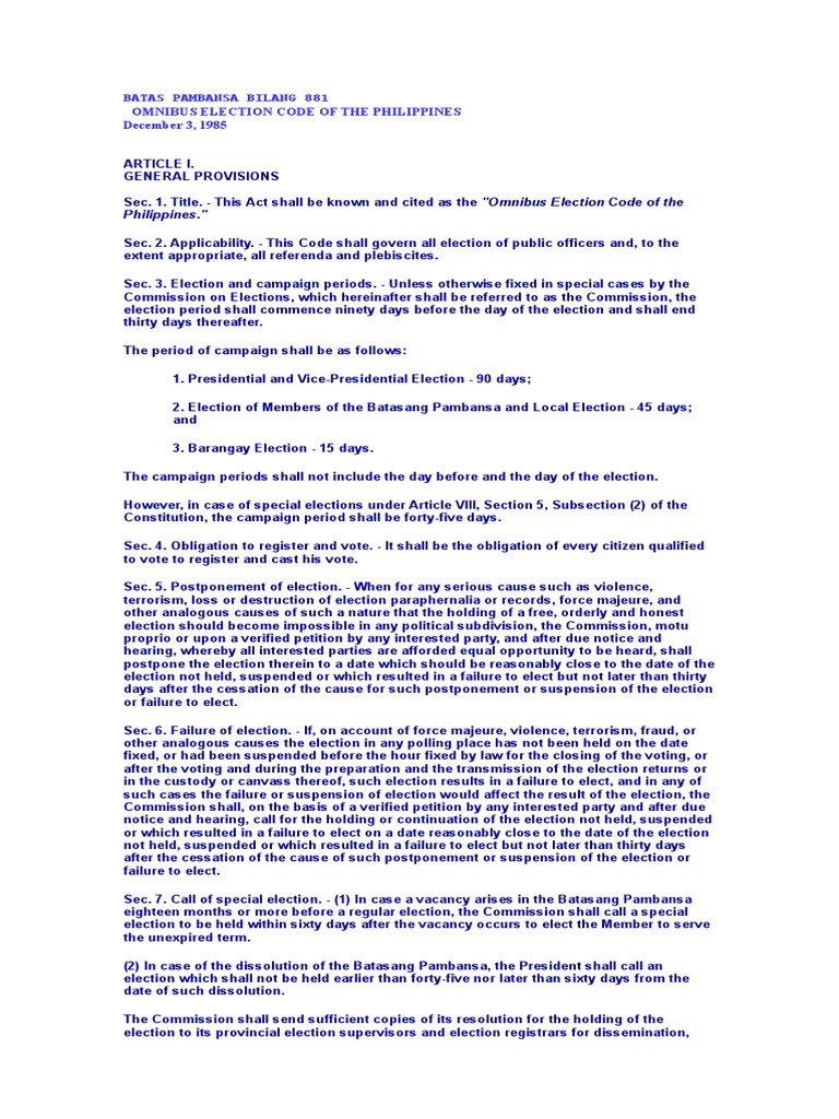 Philippine Election Code Guide | PDF | Elections | Justice