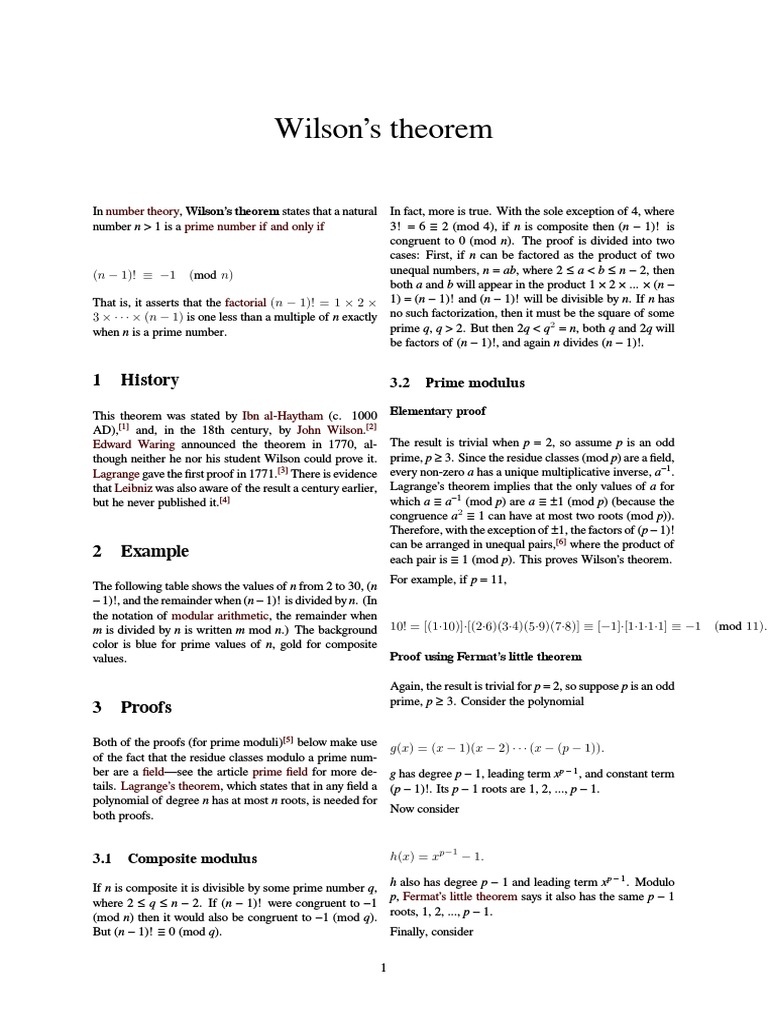 Wilsons Theorem Pdf Prime Number Group Theory 7673