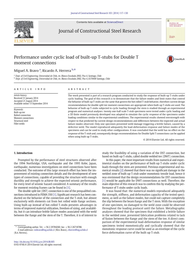 Performance Under Cyclic Load of Built-Up T-Stubs For Double T Moment ...