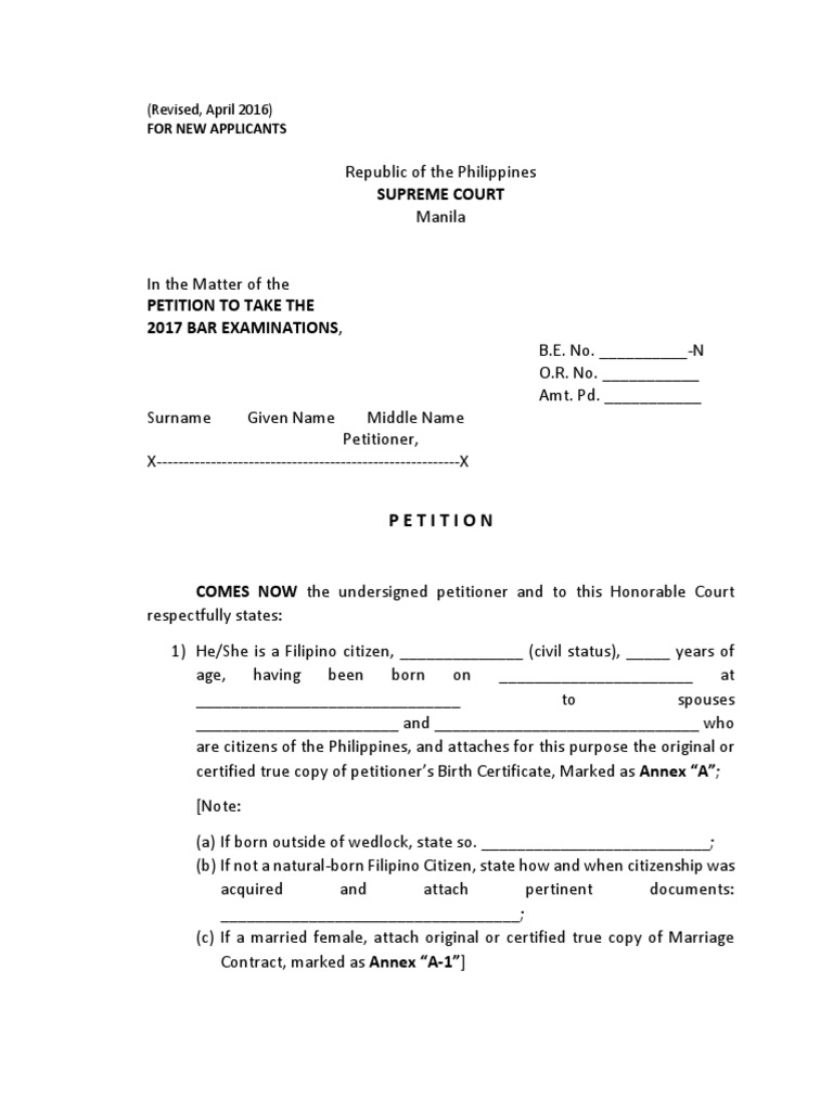Petition for 2017 Bar Examinations | PDF | Law School | Citizenship