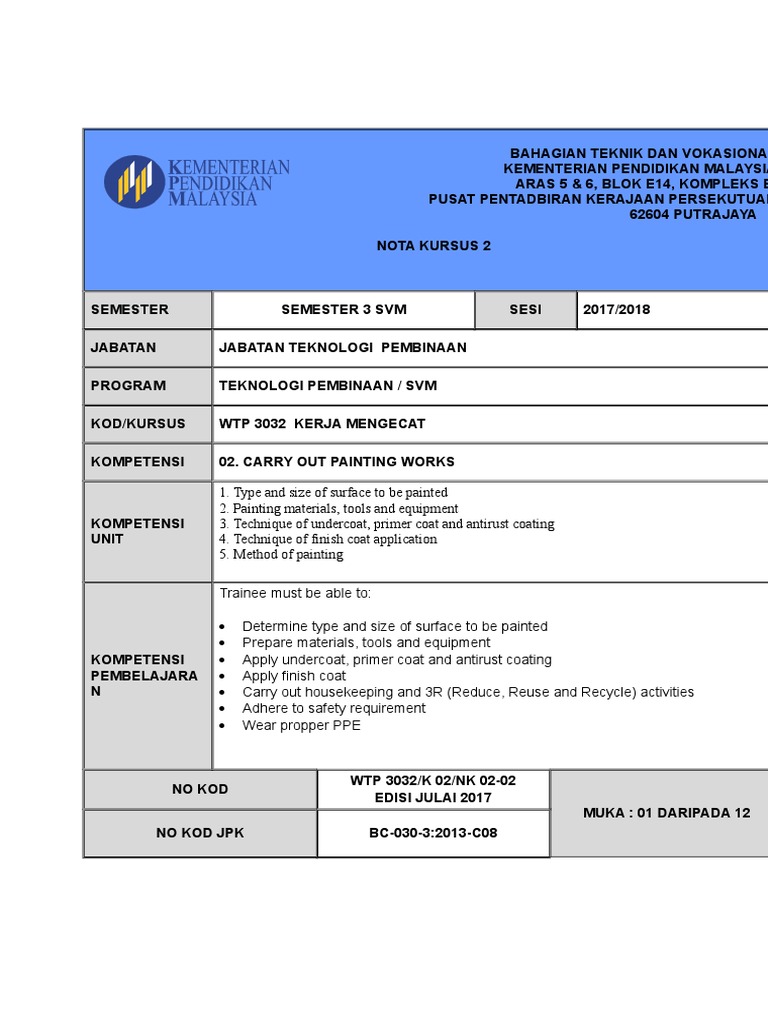 Nota Kursus k02 Nk-02-03 Wtp3032 | PDF