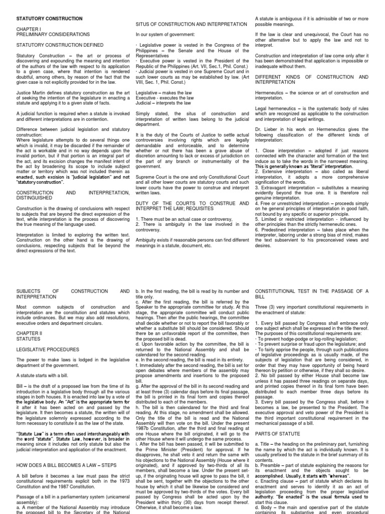 Statcon Agpalo PDF | PDF | Statutory Interpretation | Bill (Law)