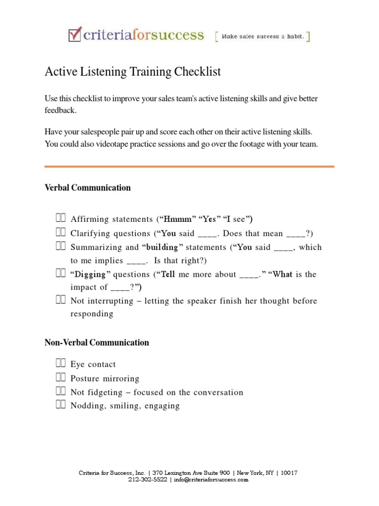 Active Listening Training Checklist