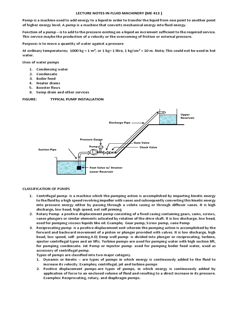 LECTURE NOTES IN FLUID MACHINERY (1).docx | Pump | Phases Of Matter
