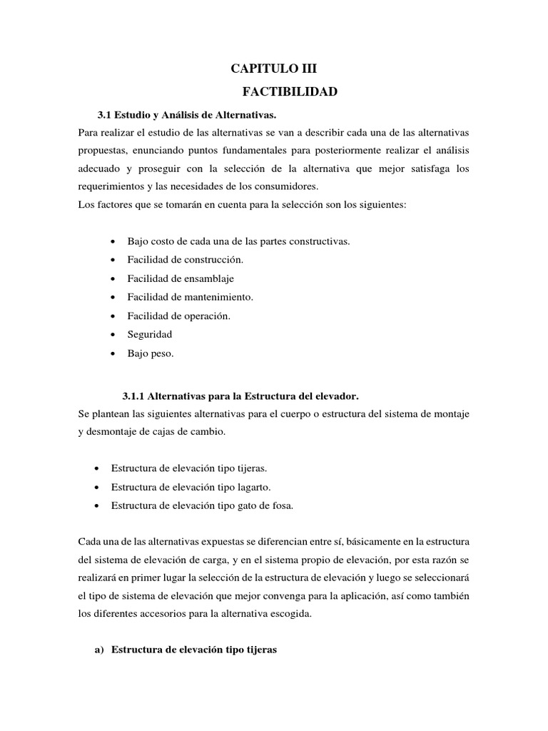 Factibilidad de Elevador Mecánico | PDF | Ascensor | Tornillo