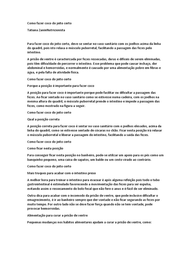 Como fazer coco corretamente | PDF | Fezes | Prisão de ventre