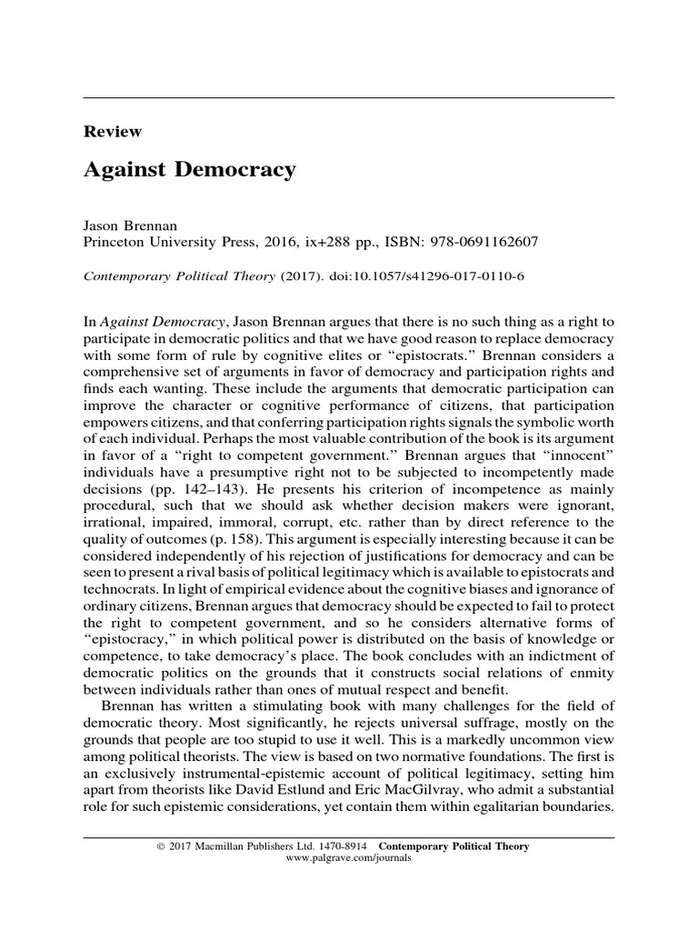 Against Democracy: Review | PDF | Democracy | Political Ideologies