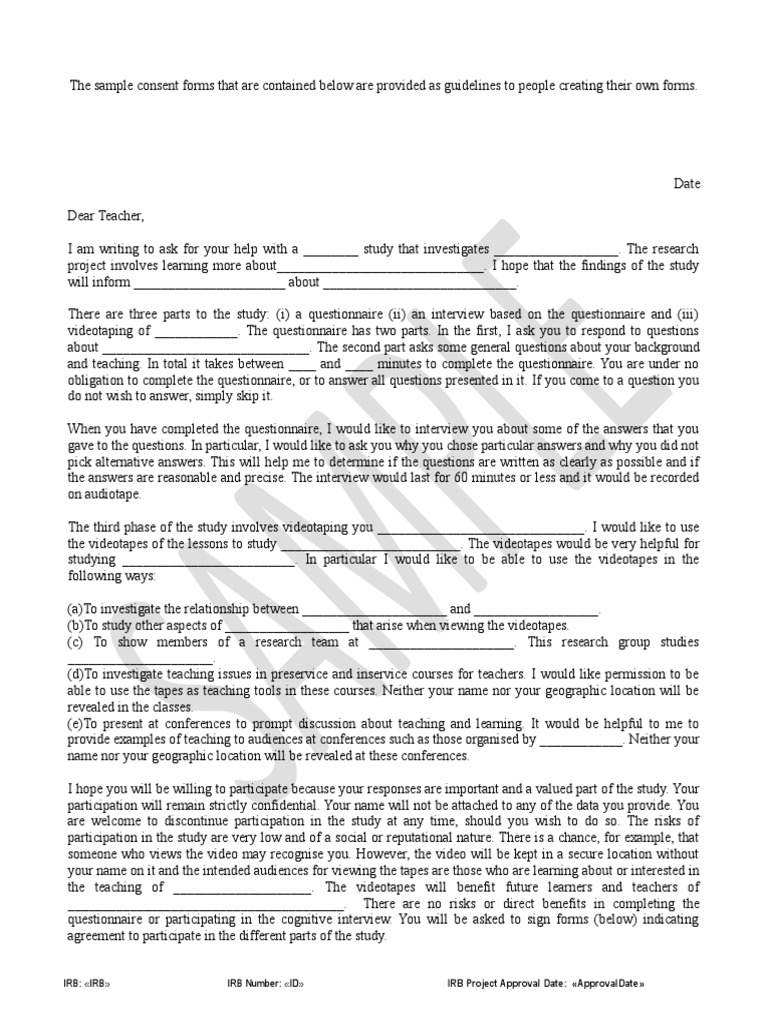Sample Research Consent Forms | PDF | Institutional Review Board | Questionnaire