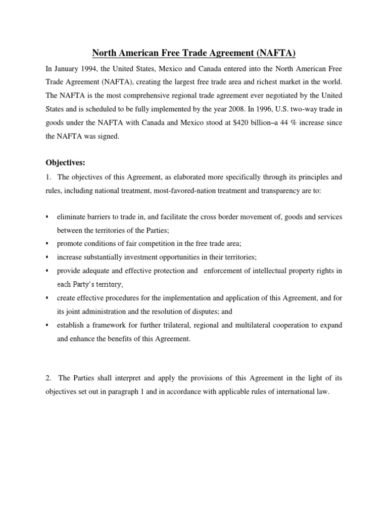 North American Free Trade Agreement (NAFTA) : Objectives | PDF ...