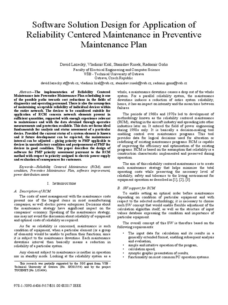 Software Solution Design For Application of Reliability Centered ...