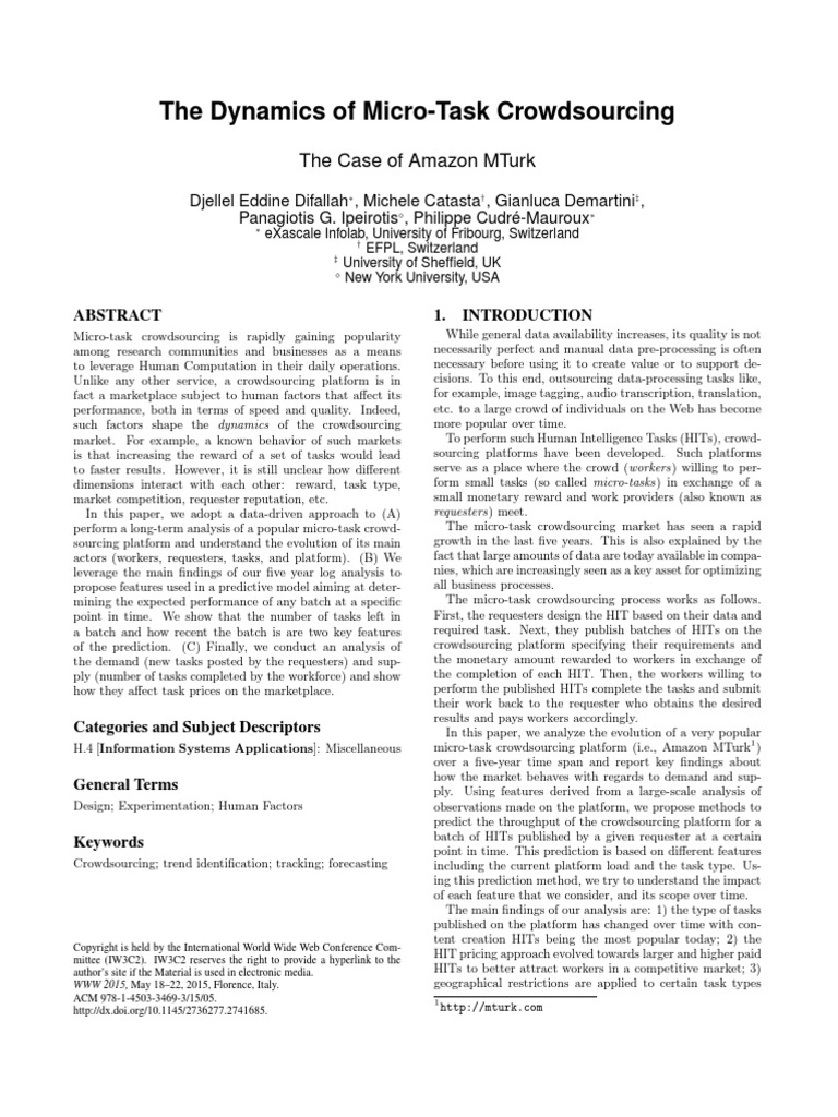 The Dynamics of Micro-Task Crowdsourcing | PDF | Crowdsourcing | Prediction