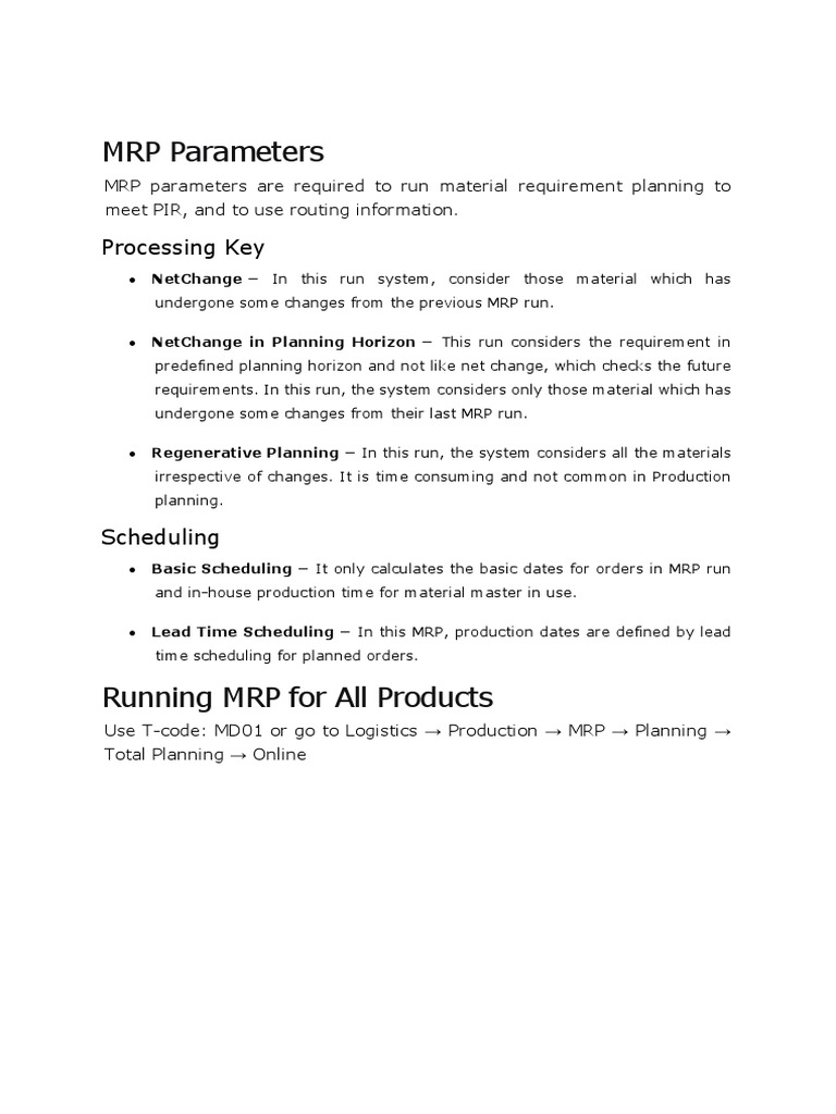 MRP Parameters: Processing Key | PDF | Accountability | Supply Chain ...