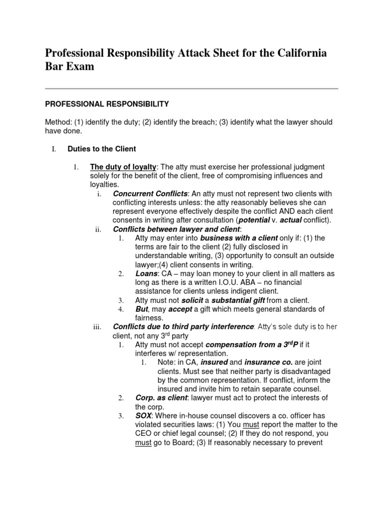 Professional Responsibility Attack Sheet | PDF | Confidentiality | Lawyer
