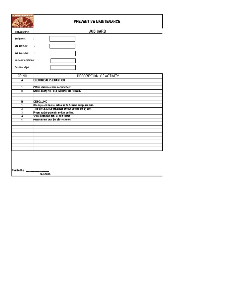 BCEL Form for Insulator Descaling | PDF