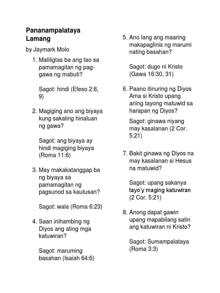 Bible Study Tagalog: Pananampalataya Lamang | PDF