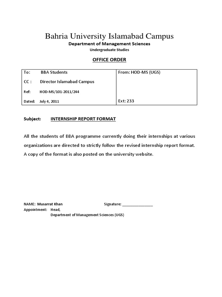 BBA Internship Report Guidelines | PDF | Business