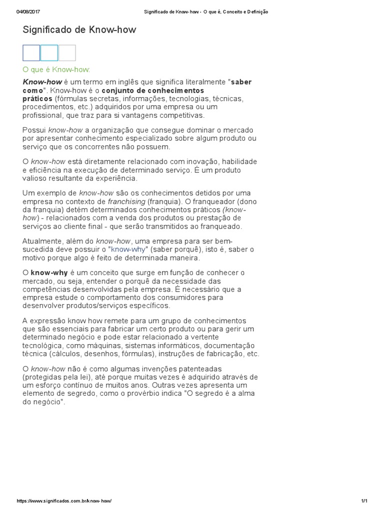 Definição e Significado de Know-How | PDF
