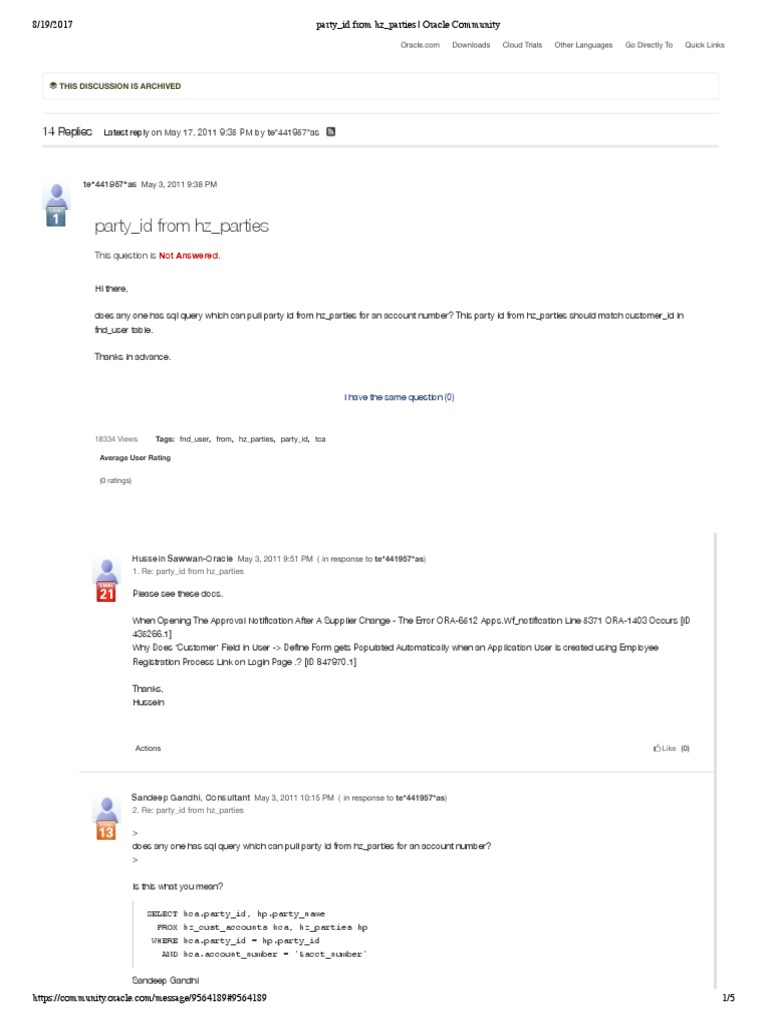 Party - Id From HZ - Parties SQL Query | PDF | Sql | Oracle Database