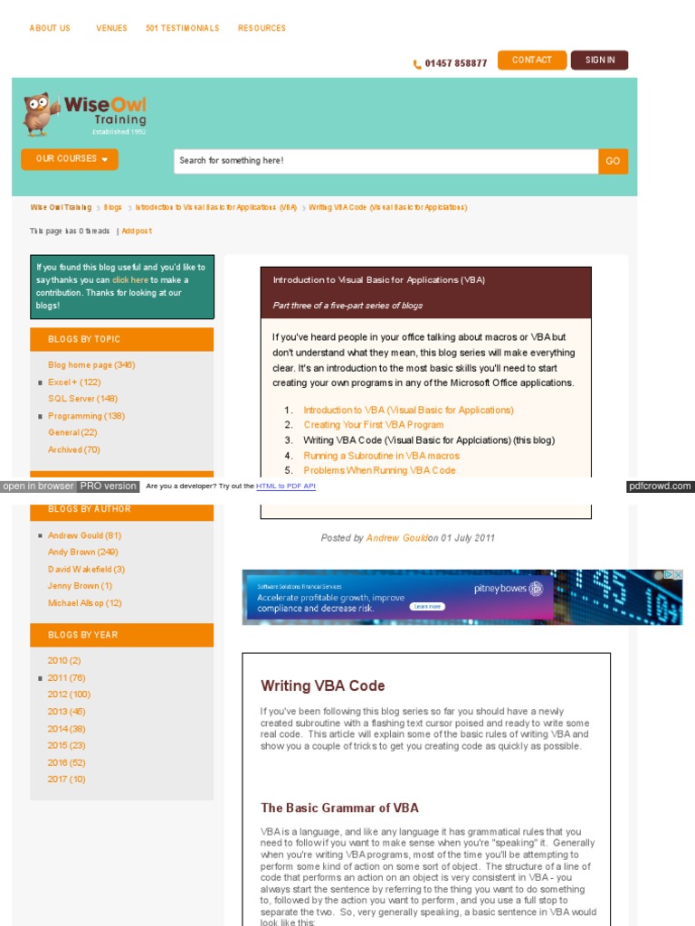 Writing VBA Code | PDF | Visual Basic For Applications | Microsoft Excel