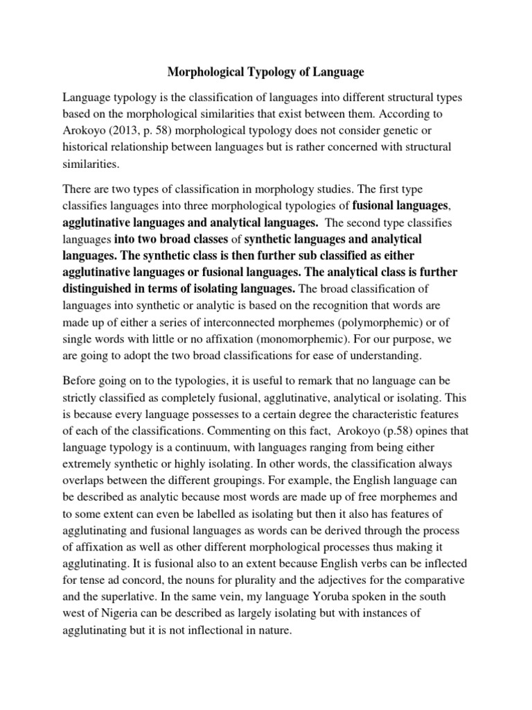 A Comprehensive Overview of Morphological Typology and the ...