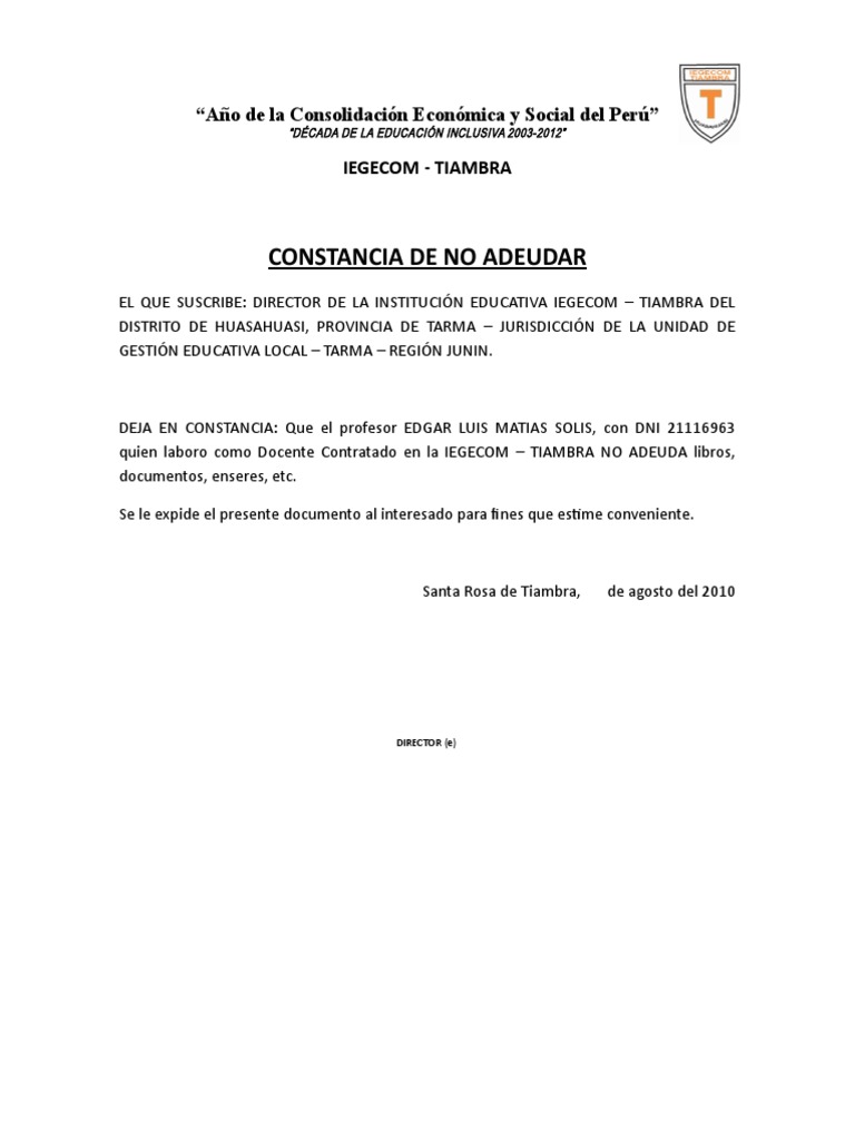 Constancia de No Adeudar | PDF