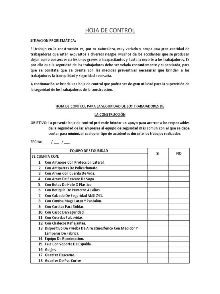 Hoja de Control S | PDF