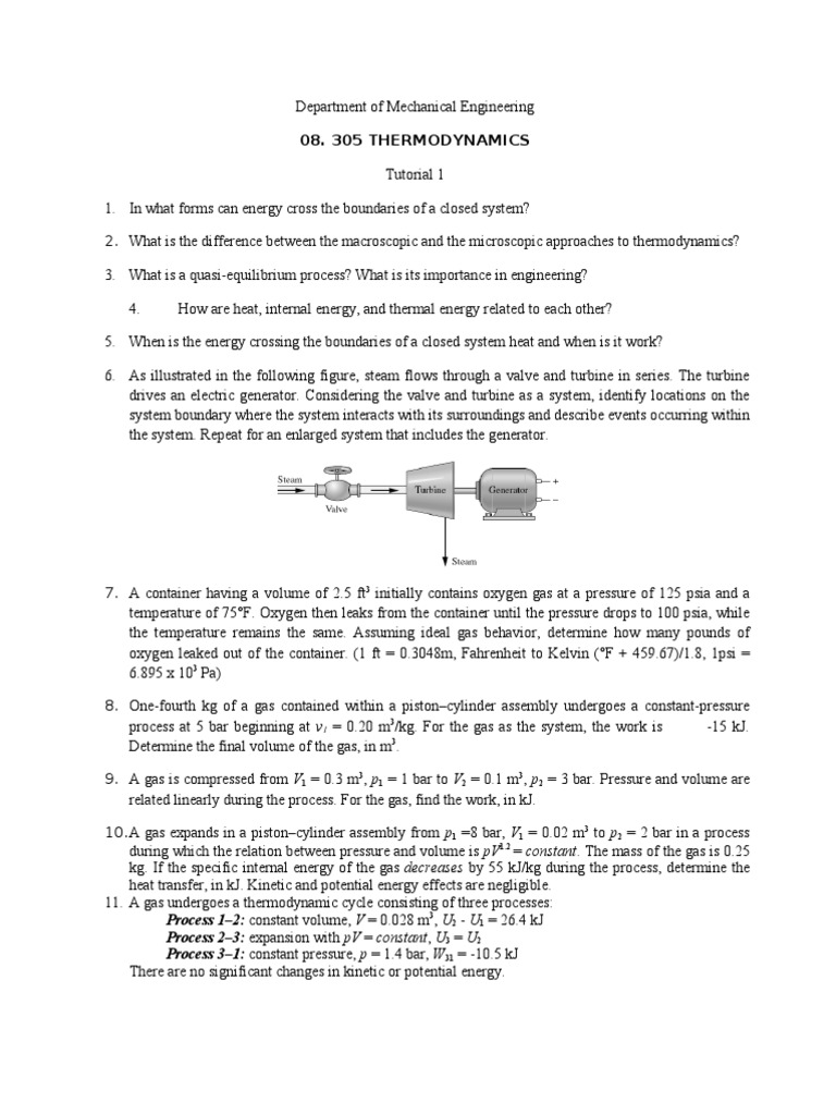 Tutorial 1 | PDF | Gases | Thermodynamics