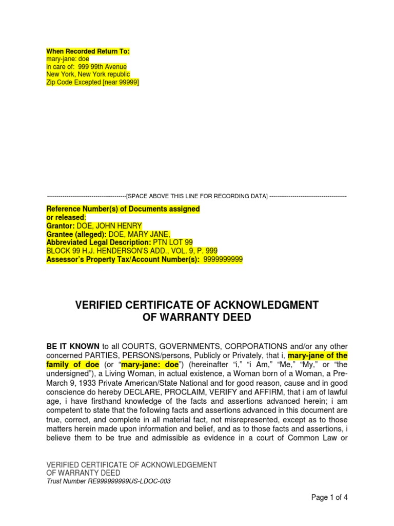 Certificate of Acknowledgment of Deed | PDF | Deed | Fee Simple