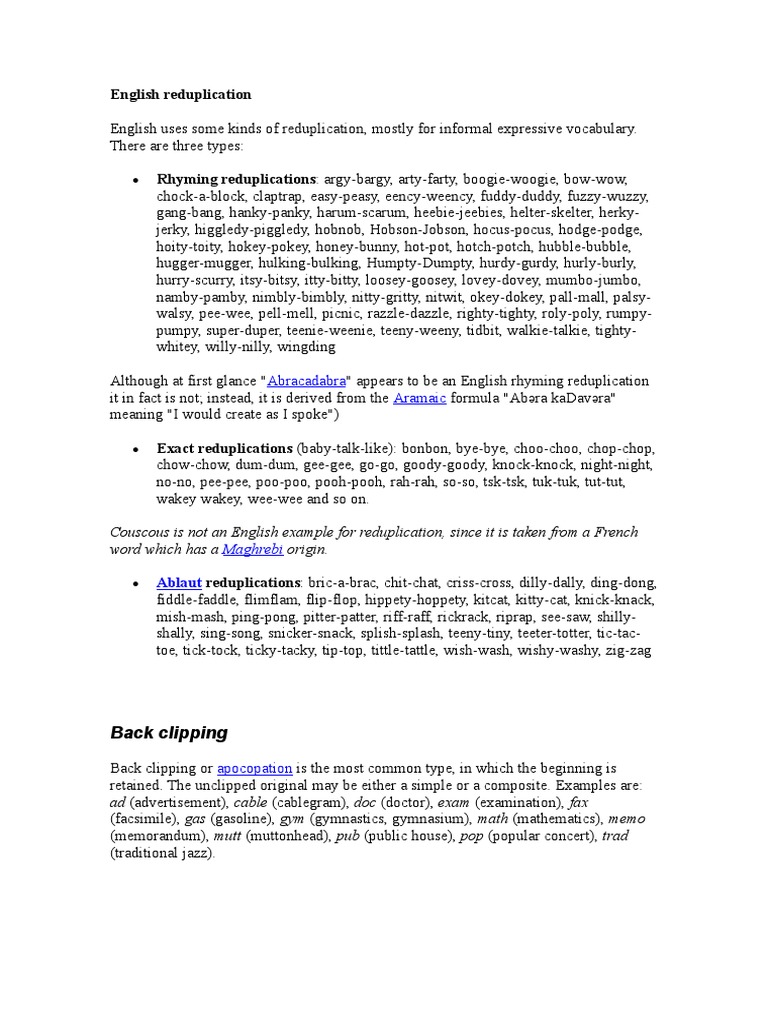 English Reduplication | PDF | Languages | Computing And Information ...