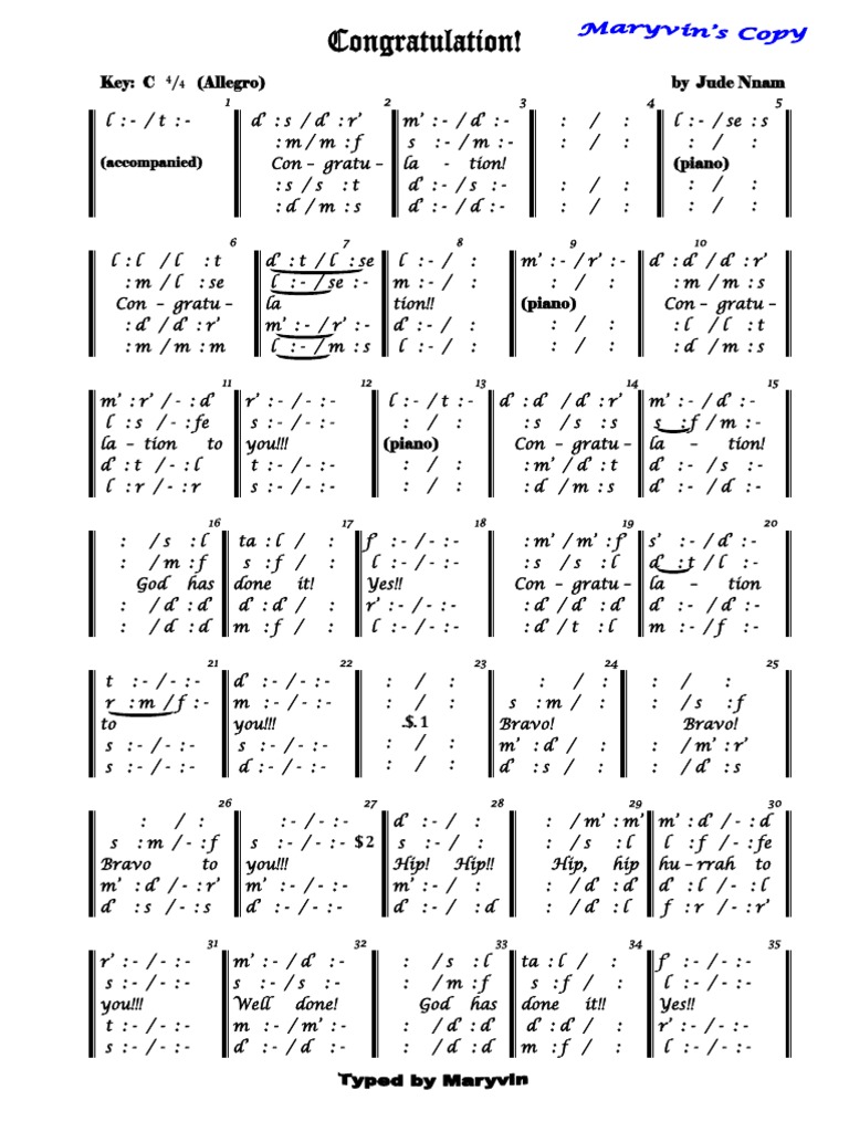 Jude Nnam's "Congratulations" Lyrics | PDF