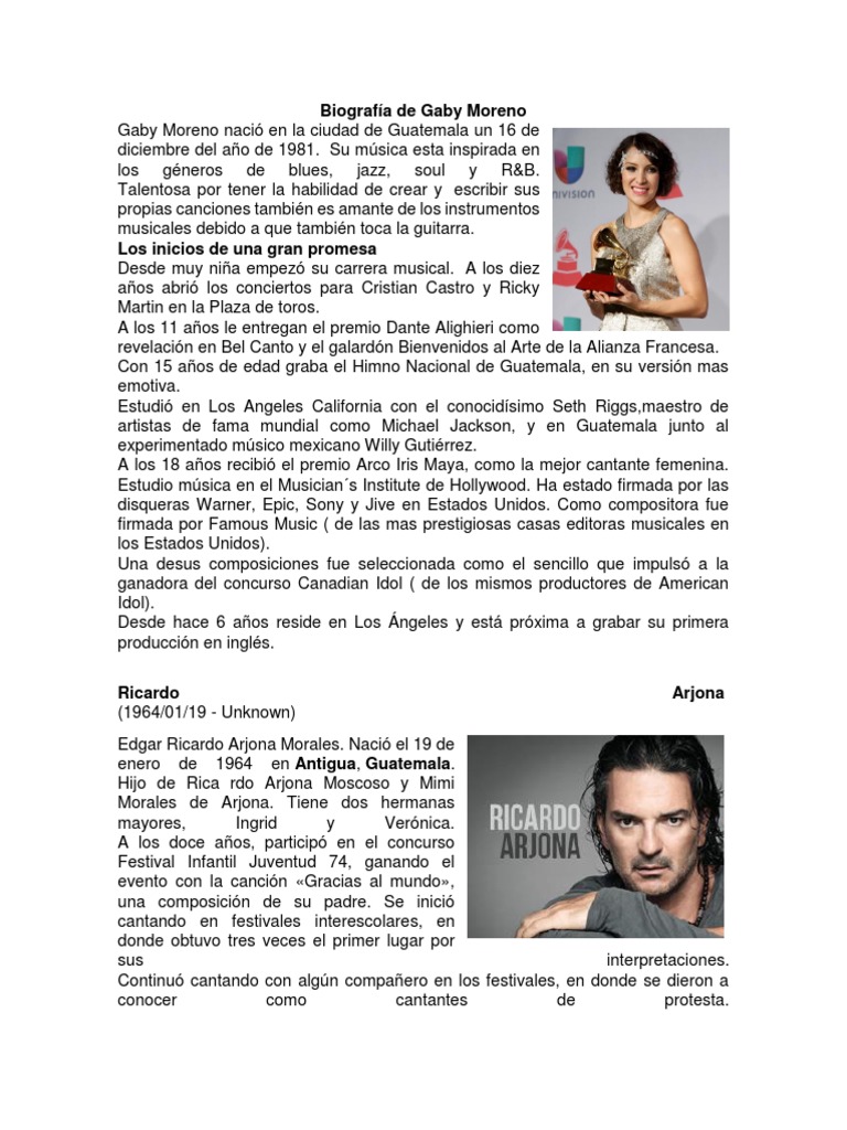 Biografía de Gaby Moreno | PDF | Entretenimiento (general) | Ocio