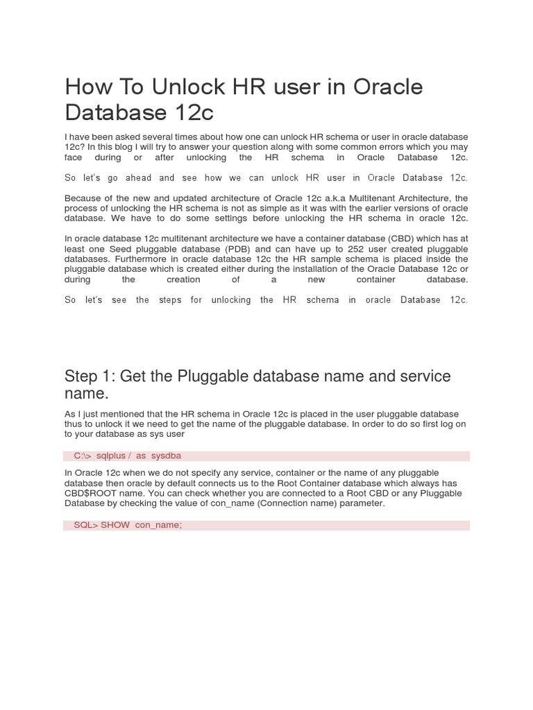 How To Unlock Hr User In Oracle Database 12c Pdf Protein Data Bank Oracle Database