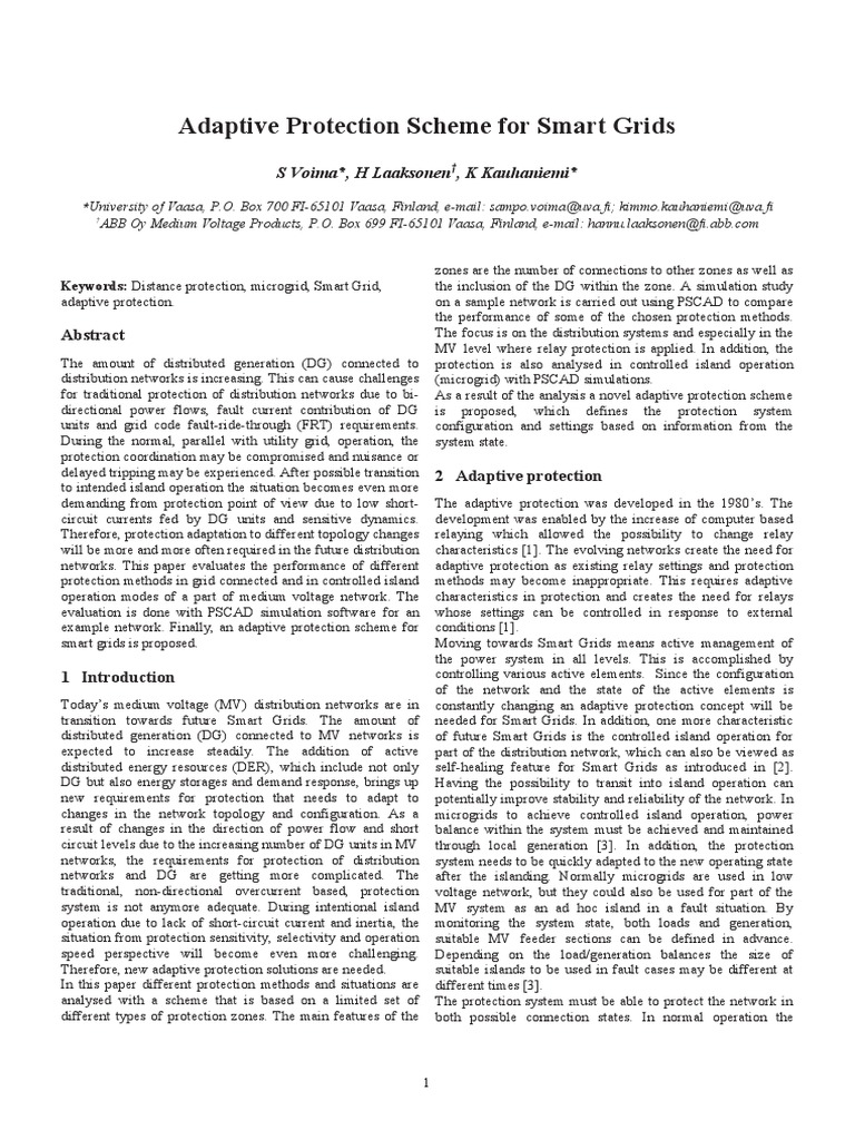 Adaptive Protection Scheme For Smart Grids | PDF | Electrical Grid ...