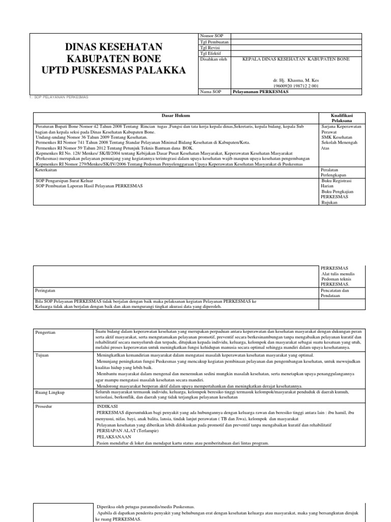Contoh SOP Puskesmas PDF | PDF