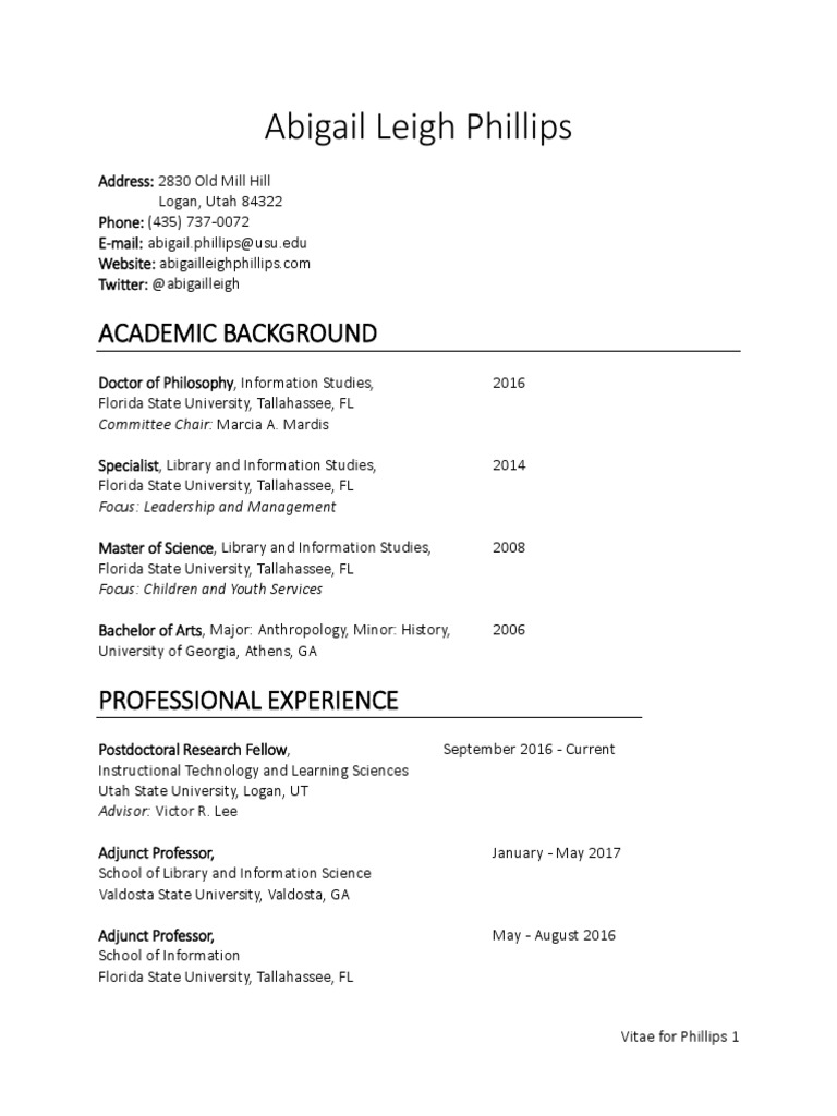 Abigail Leigh Phillips: Academic Background | PDF | Librarian | Libraries