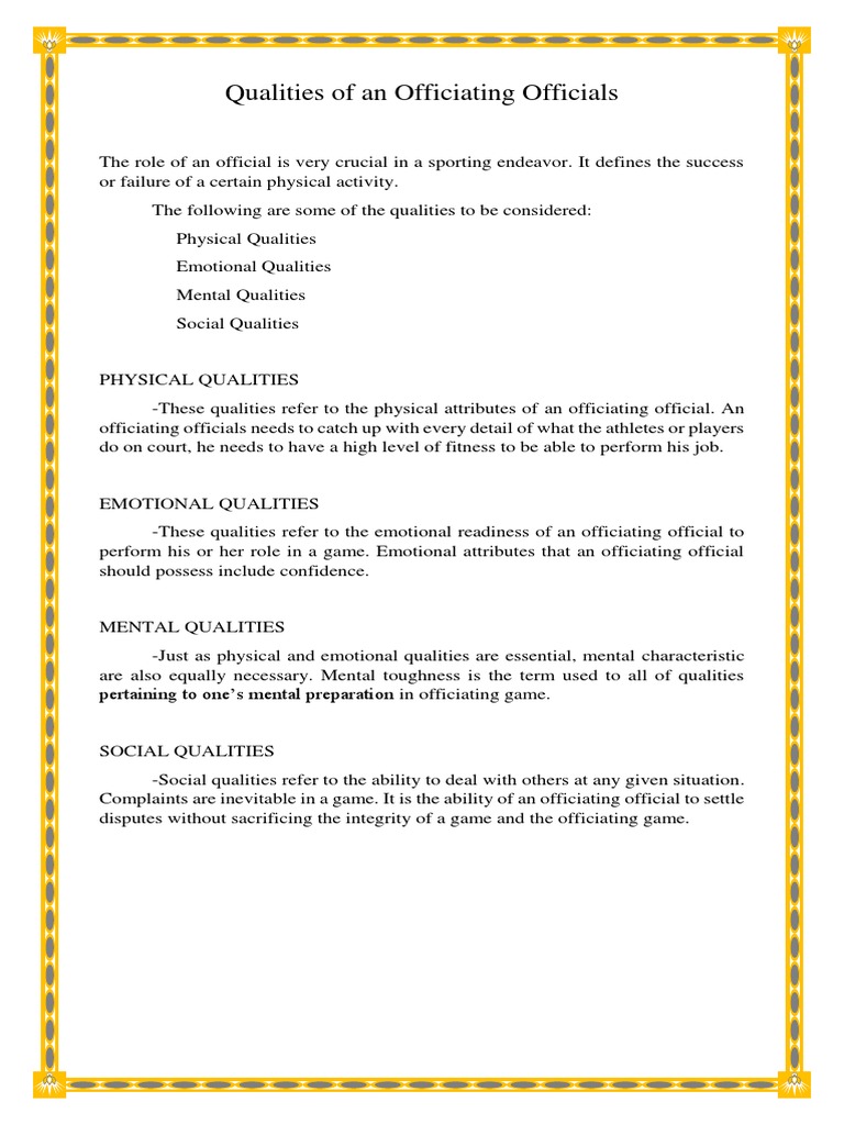 Qualities of An Officiating Officials | PDF | Soil | Water