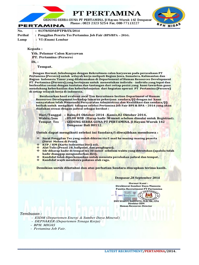 Surat Resmi PT - Pertamina (Persero) Indonesia. BPS-2014.IV... - 2 | PDF