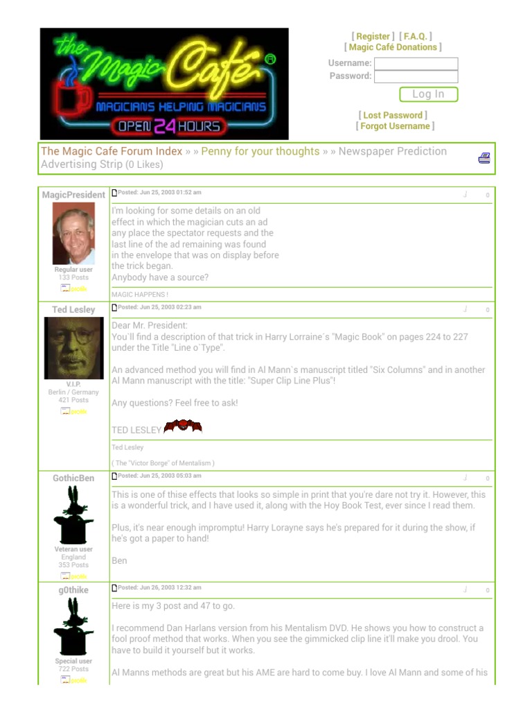 The Magic Cafe Forums - Newspaper Prediction Advertising Strip | PDF | Newsprint | Newspapers