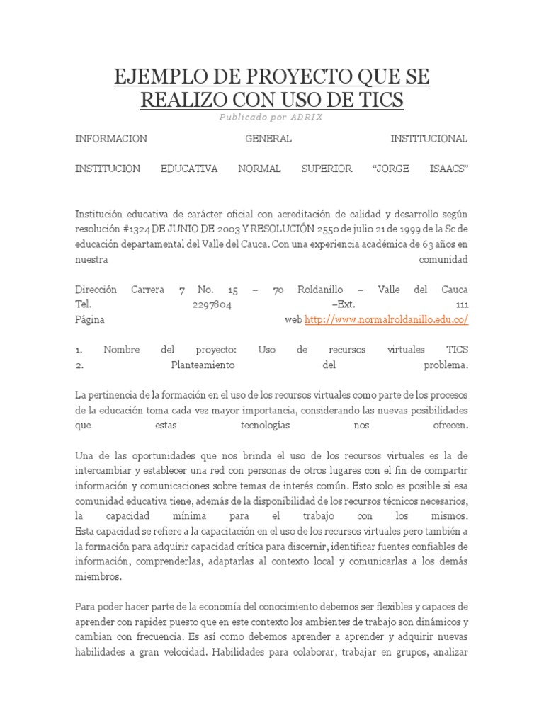 Ejemplo de Proyecto Que Se Realizo Con Uso de Tics | PDF | Tecnología de información y ...