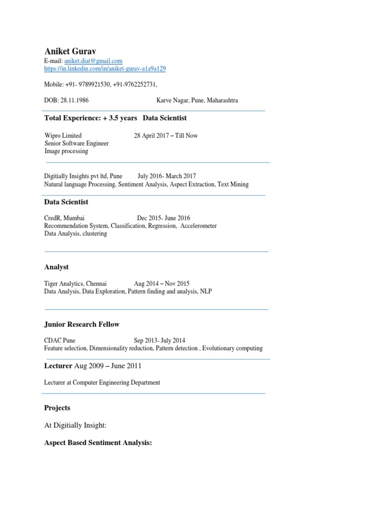 Aniket Gurav Resume 1 | PDF | Data Analysis | Machine Learning