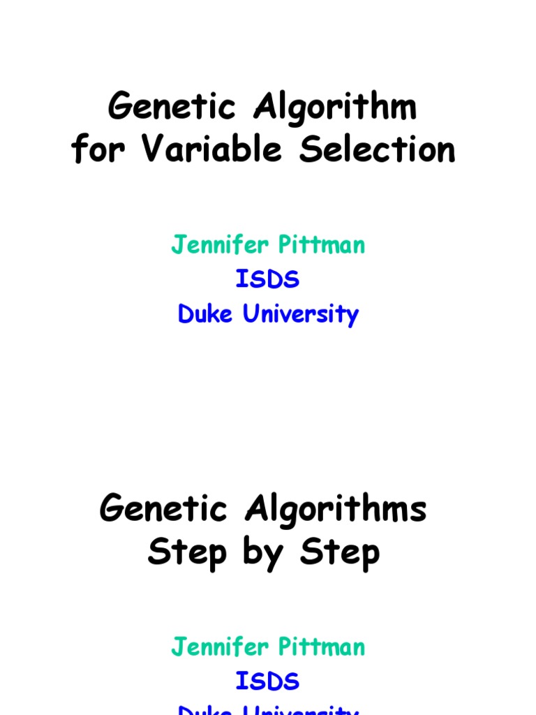 Genetic Algorithm For Variable Selection Jennifer Pittman Pdf Genetic Algorithm Fitness
