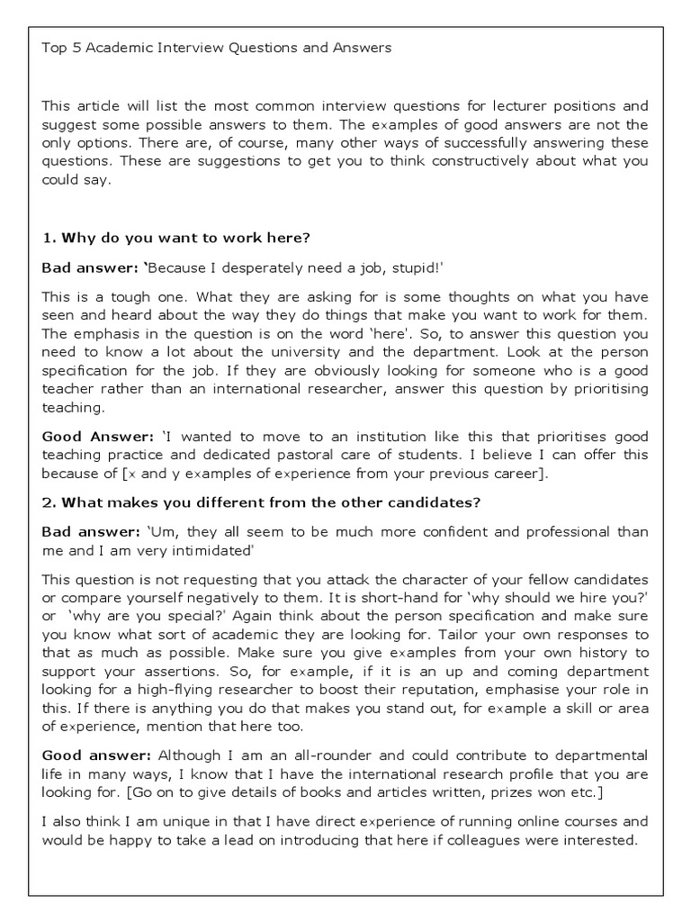 Top 5 Academic Interview Questions and Answers | PDF | Curriculum ...