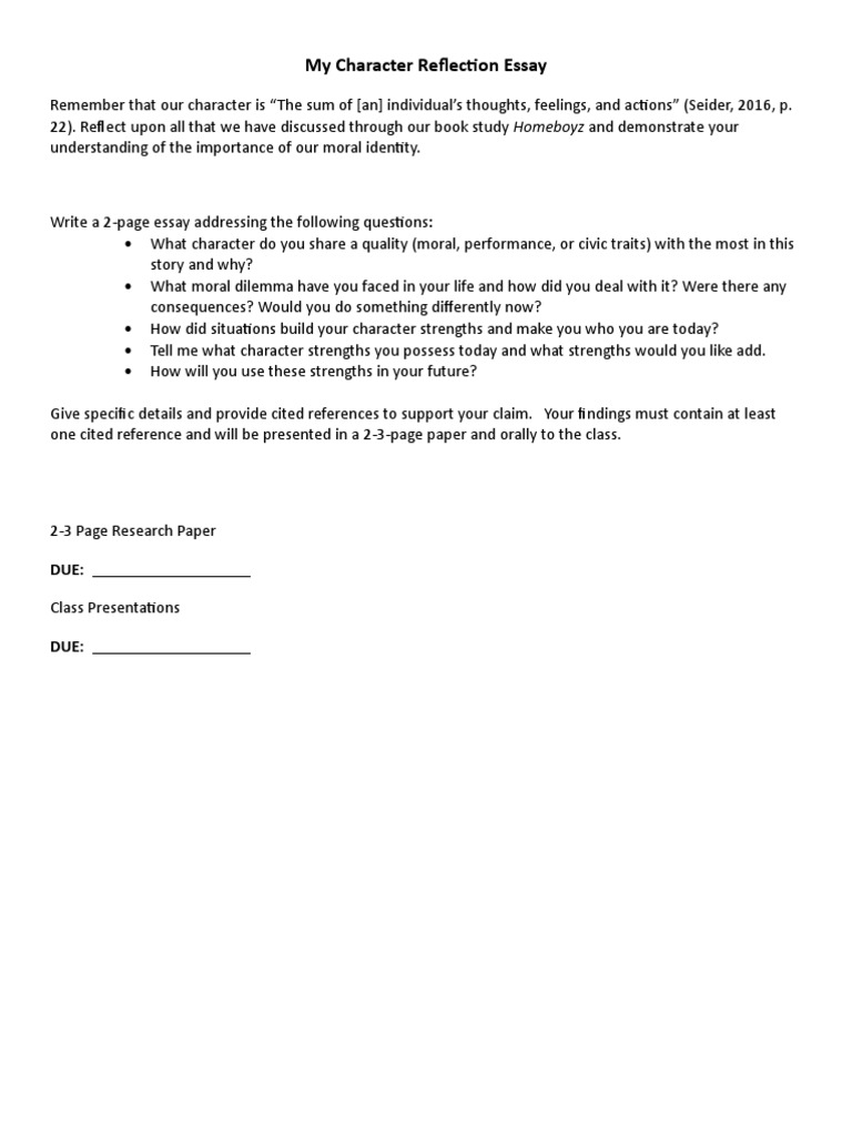 My Character Reflection Essay and Rubric | PDF | Essays | Argument