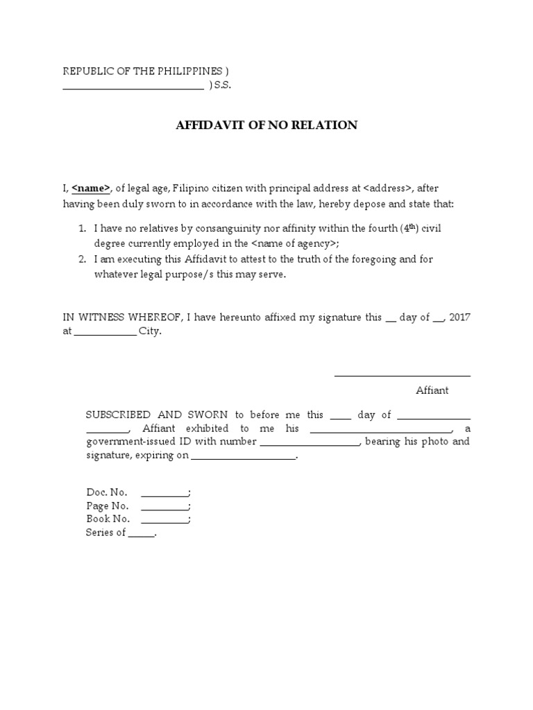 Affidavit of No Relation - Sample