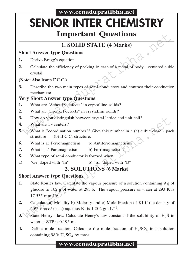 SR Inter Chemistry Imp Qus | PDF