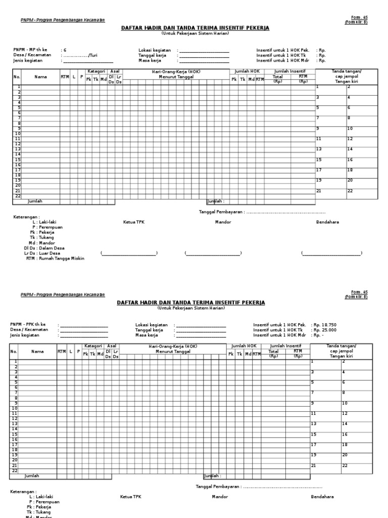 Form 45 Hok Sisitem Harian Form B Infras Edit RTM | PDF