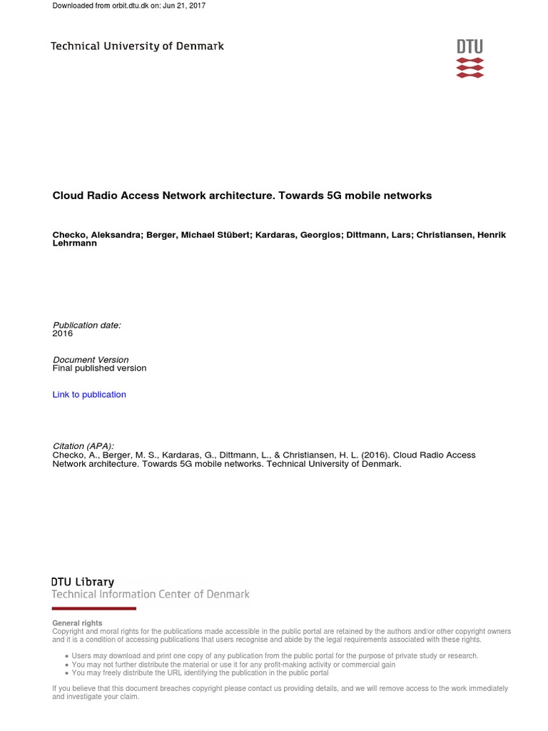 Cloud Radio Access Network Architecture Towards 5G Network | PDF | Gsm ...